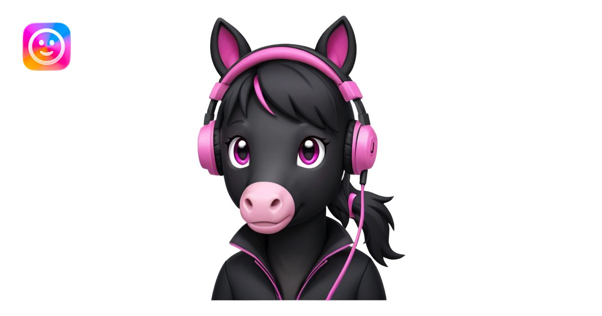 Black pony streamer with gaming head set emoji | AI Emoji Generator