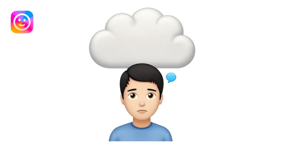 A thinking black hair male person with a white empty thought cloud ...