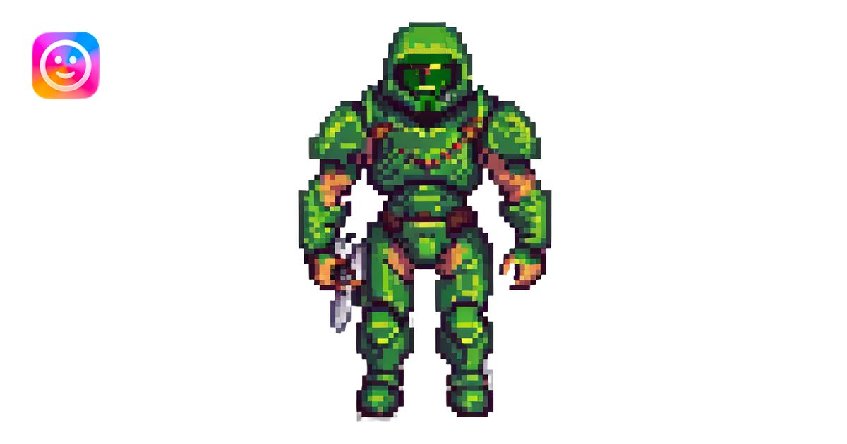 doom guy, pixel art style, retro video game look, green armor ...