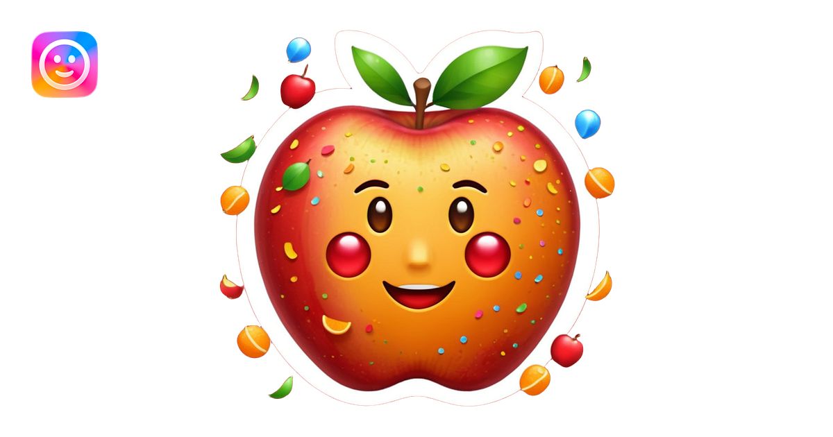 Una manzana roja con naranja con rayos que explotan y llena de confeti ...