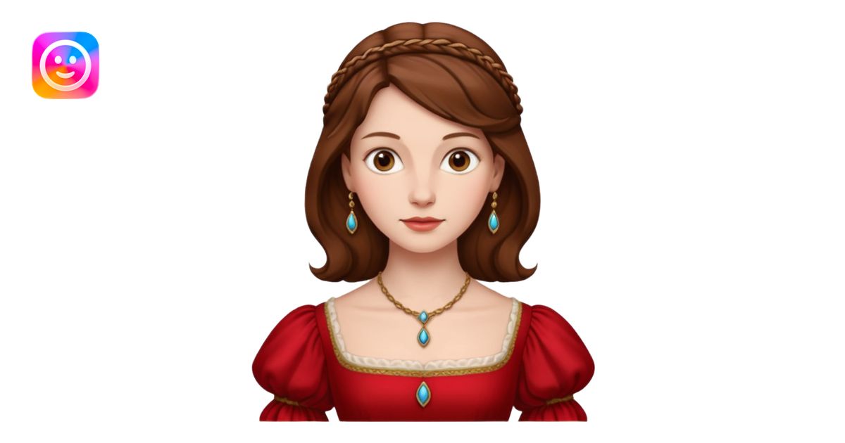 Renaissance lady – brown hair, red dress emoji | AI Emoji Generator