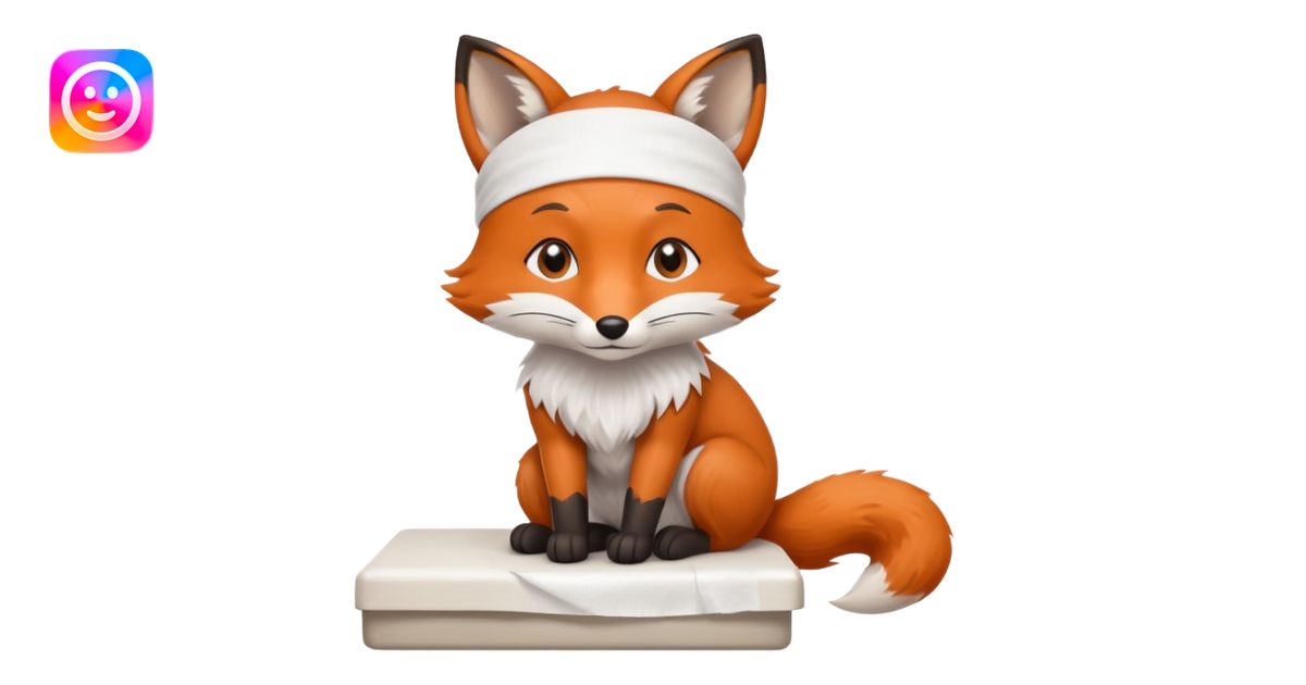 A small fox patient with bandaged tail, sitting shyly on the exam table ...