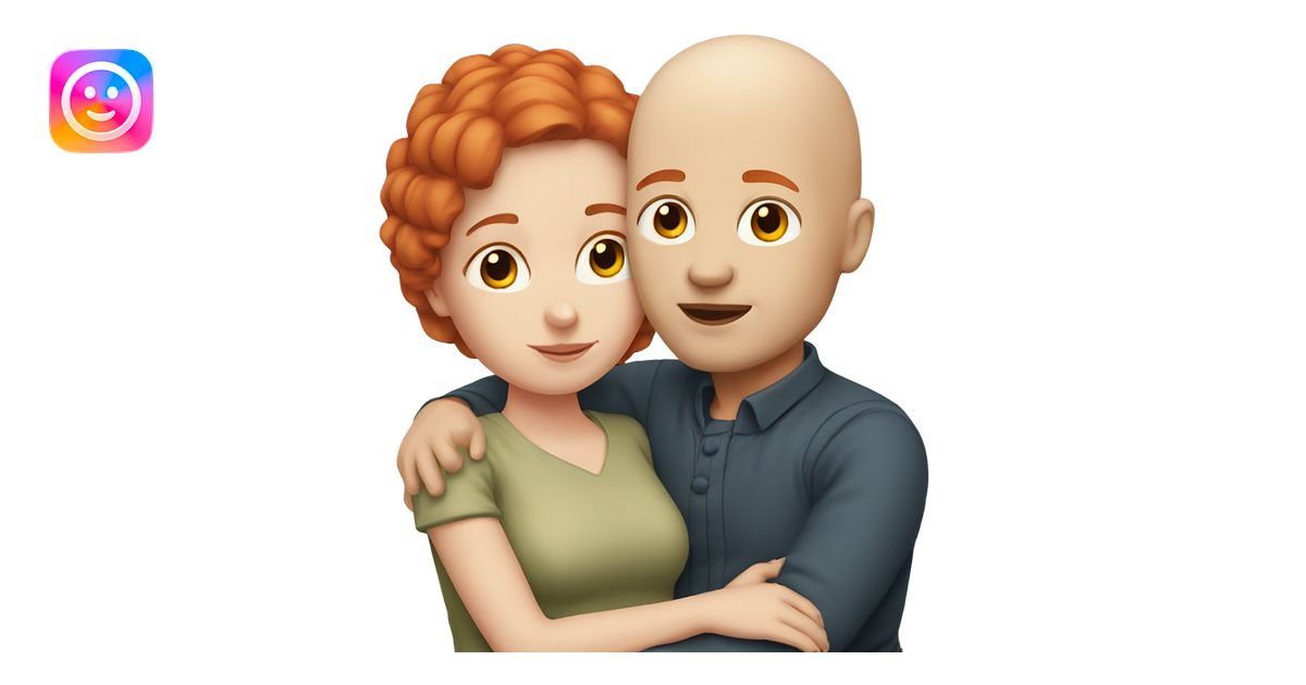 Bald boy and redheaded girl cuddling emoji | AI Emoji Generator
