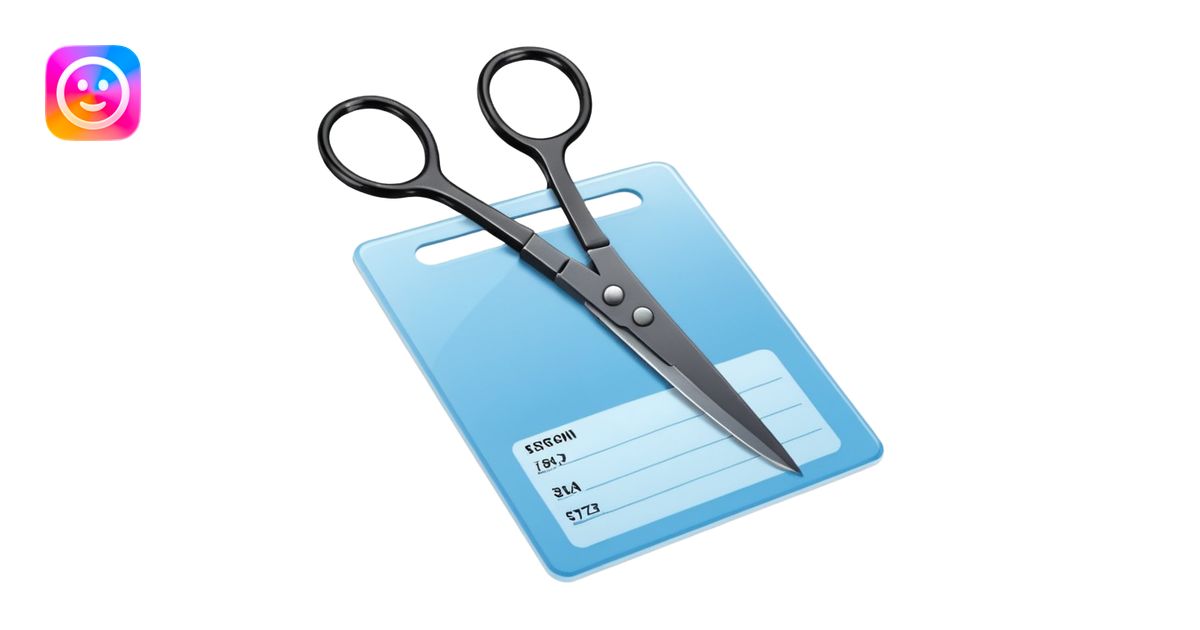 Floating black Scissors cutting a light blue idf ID card in 2 parts ...