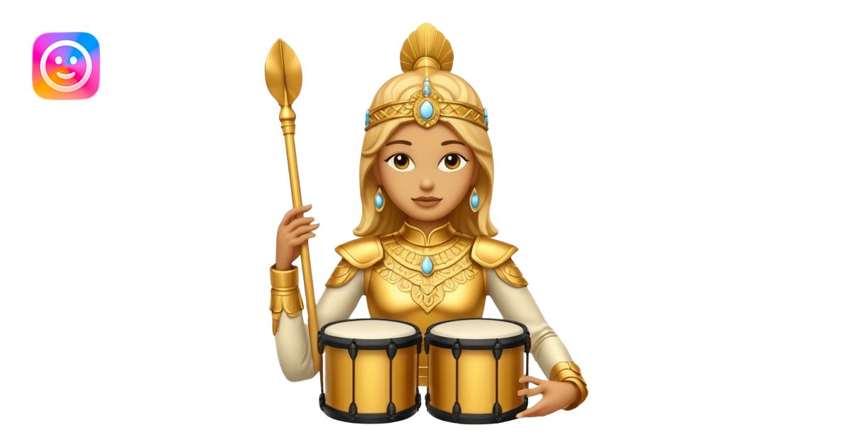 fully golden statue female drummer face golden emoji | AI Emoji Generator
