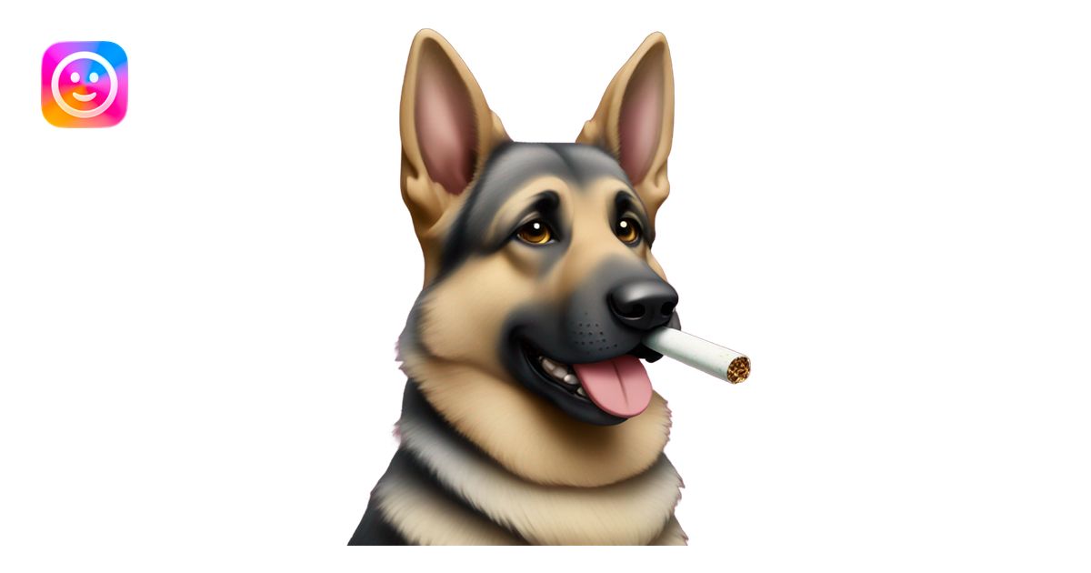 Silver German shepherd smoking joint emoji | AI Emoji Generator