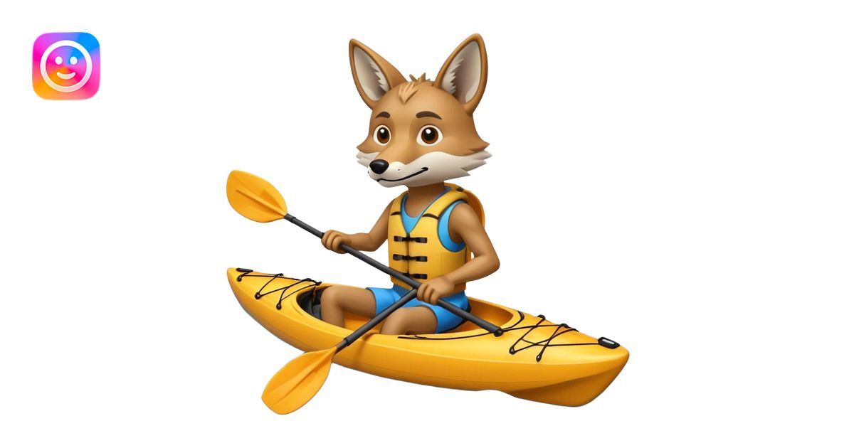 Humanoid coyote on a kayak emoji | AI Emoji Generator