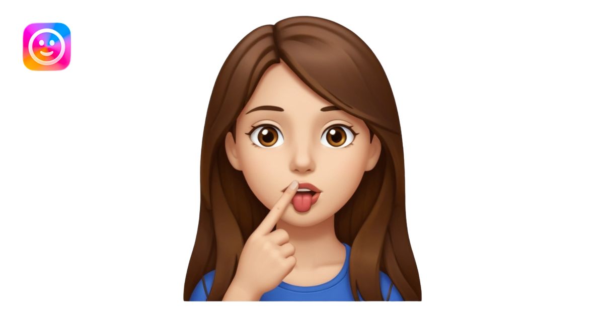 Emoji Fille cheveux long et brun yeux brun avec un doigt dans la bouche ...