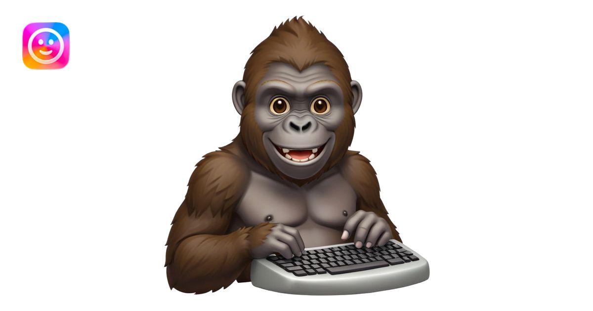 happy smiling gorilla ape typing on a keyboard, texting emoji | AI ...