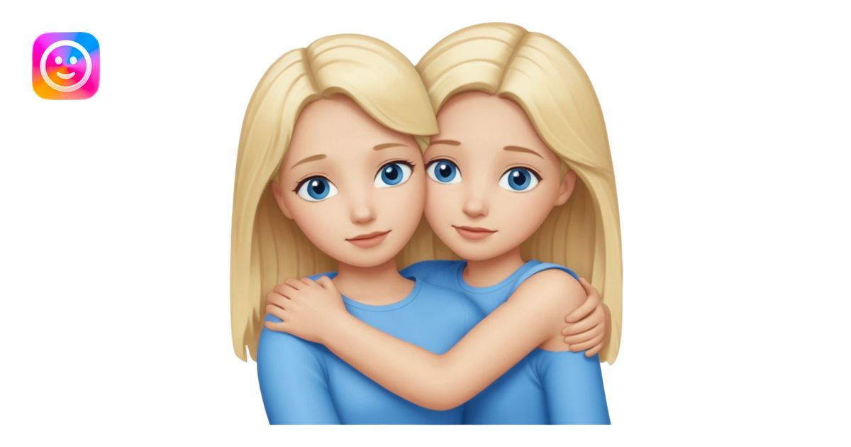 cinematic realistic two sisters with blonde hair and blue eyes hugging ...