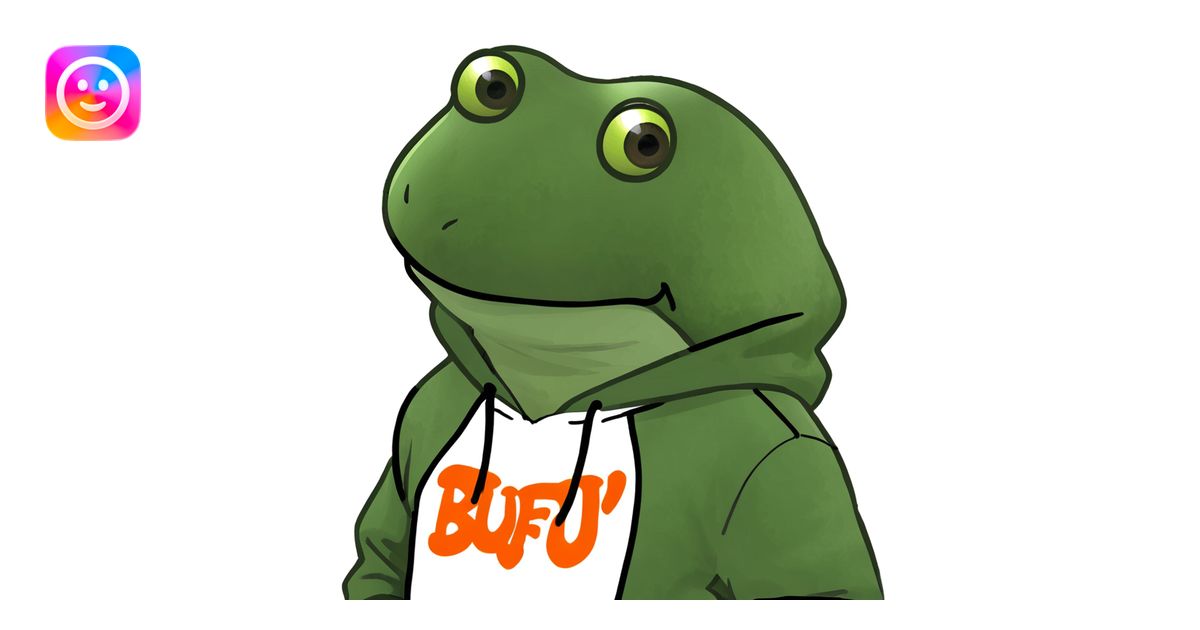 cartoon frog with tough expression wearing hoodie with 'BUFU' in fiery ...