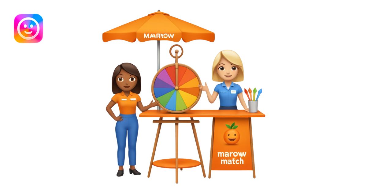 emoji of a recruitment booth. Two cartoon figures stand behind an ...
