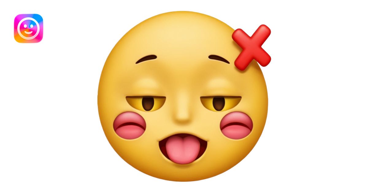 a emoji with its eyes closed, with a red X inits eyes, and its tongue ...