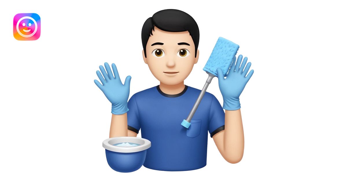BLACK HAIR LIGHT SKIN MAN cleaning the toilet emoji | AI Emoji Generator