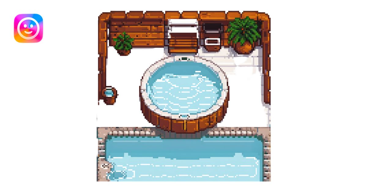 a hot tub, pixel art, small and cozy, with steam rising illustration ...