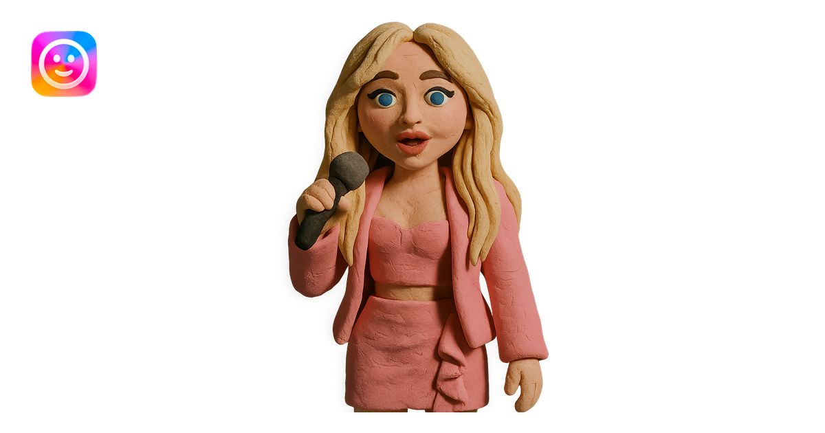Sabrina Carpenter in a fancy pink outfit with a microphone illustration ...