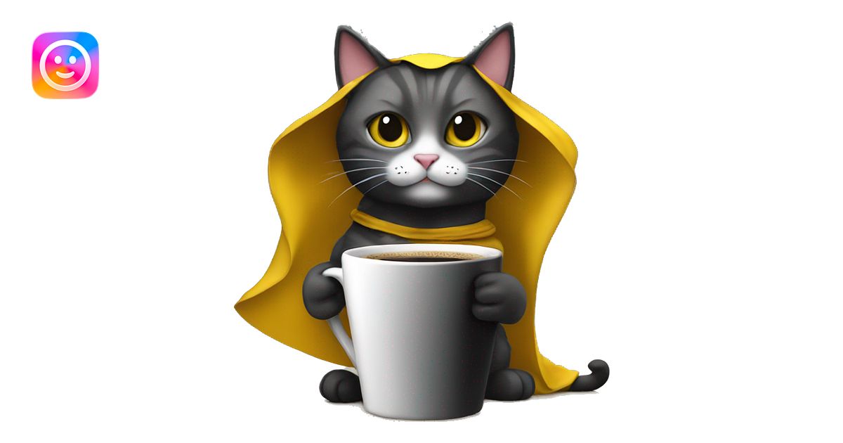 Cat drink to coffee, Cat black and yellow cape emoji | AI Emoji Generator