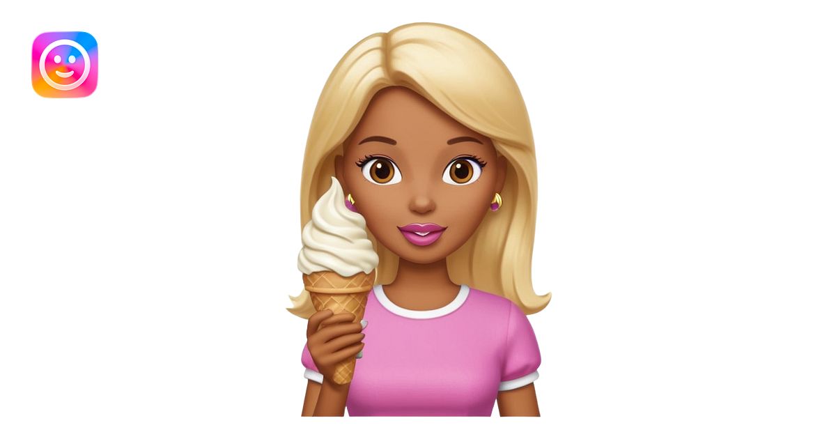 Brown skin blonde Barbie eating ice cream emoji | AI Emoji Generator