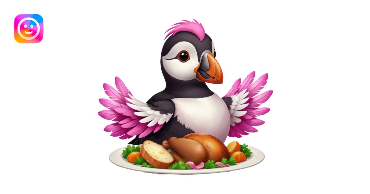 pink puffin pink feathers roast dinner emoji | AI Emoji Generator