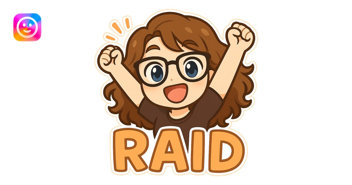 Create a chibi sticker emoji of this person in an energetic pose, with ...
