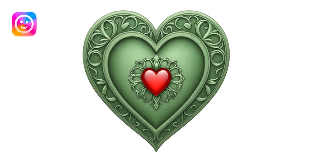 Can you make a sage green heart with a gothic design. In the middle of ...