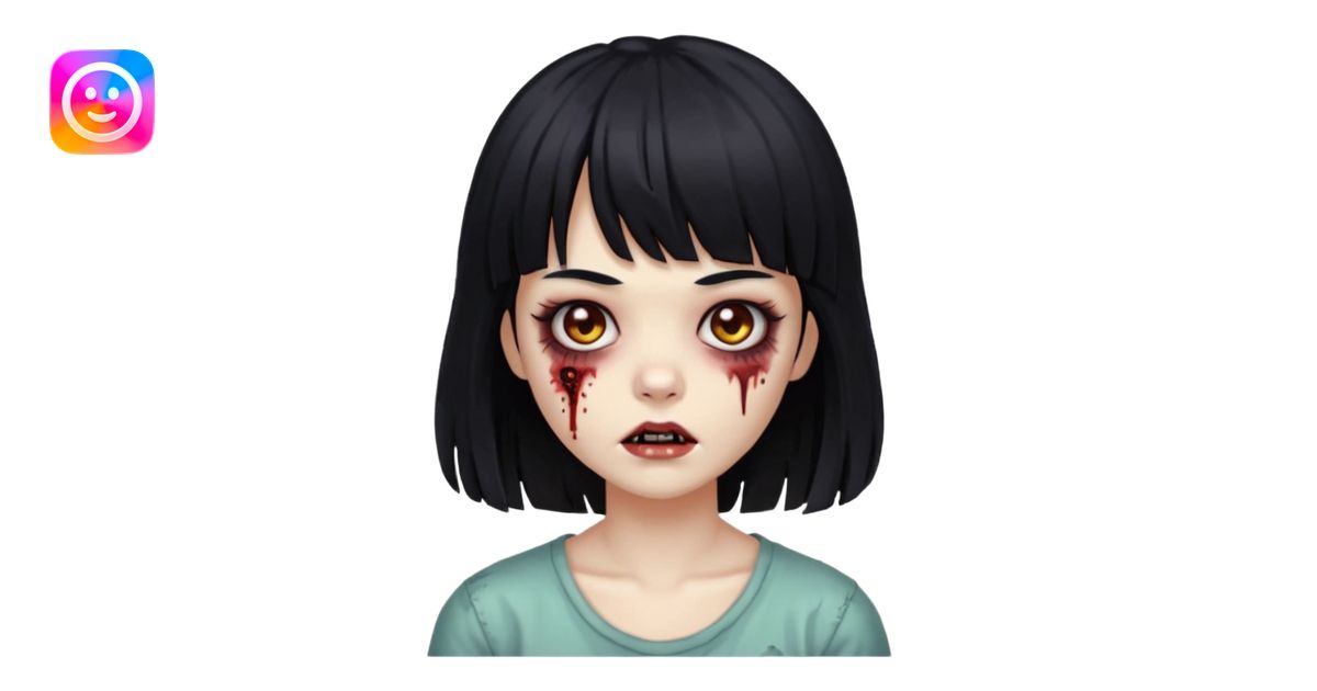Zombie girl, black hair with bangs, slightly wavy, layered haircut,long ...