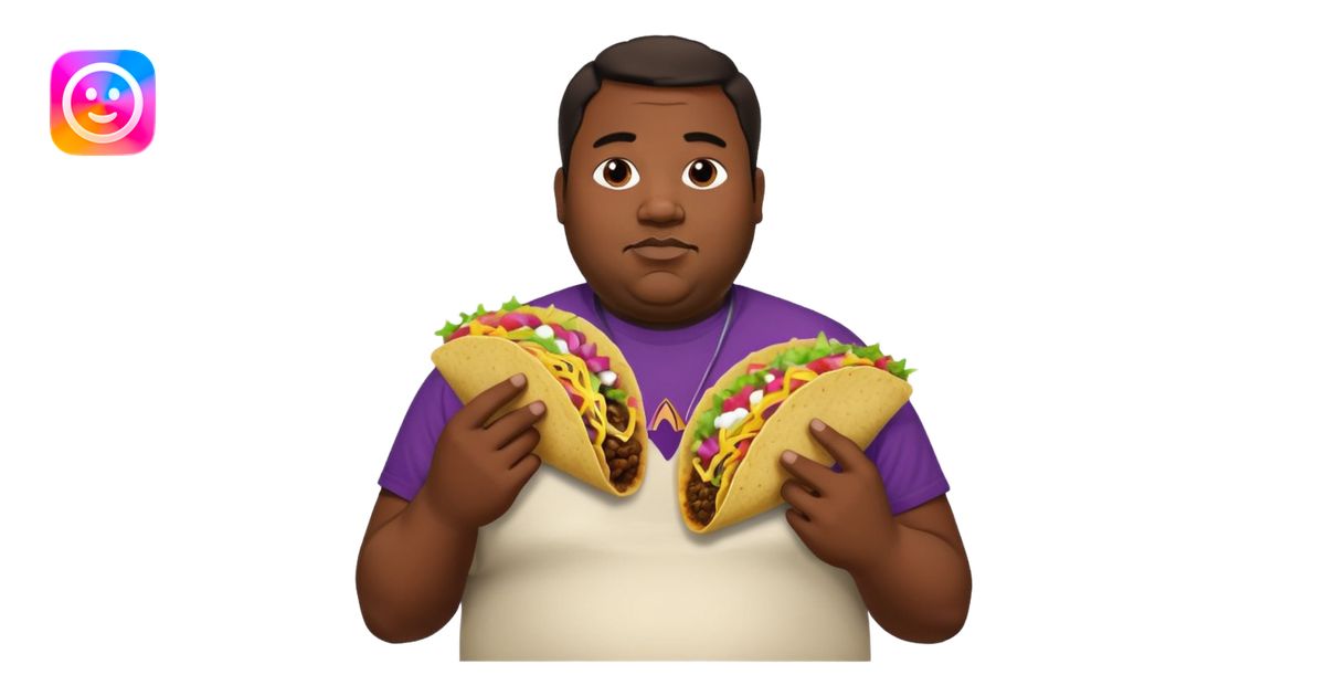 Fat black guy wearing Taco Bell shirt while eating two tacos emoji | AI ...