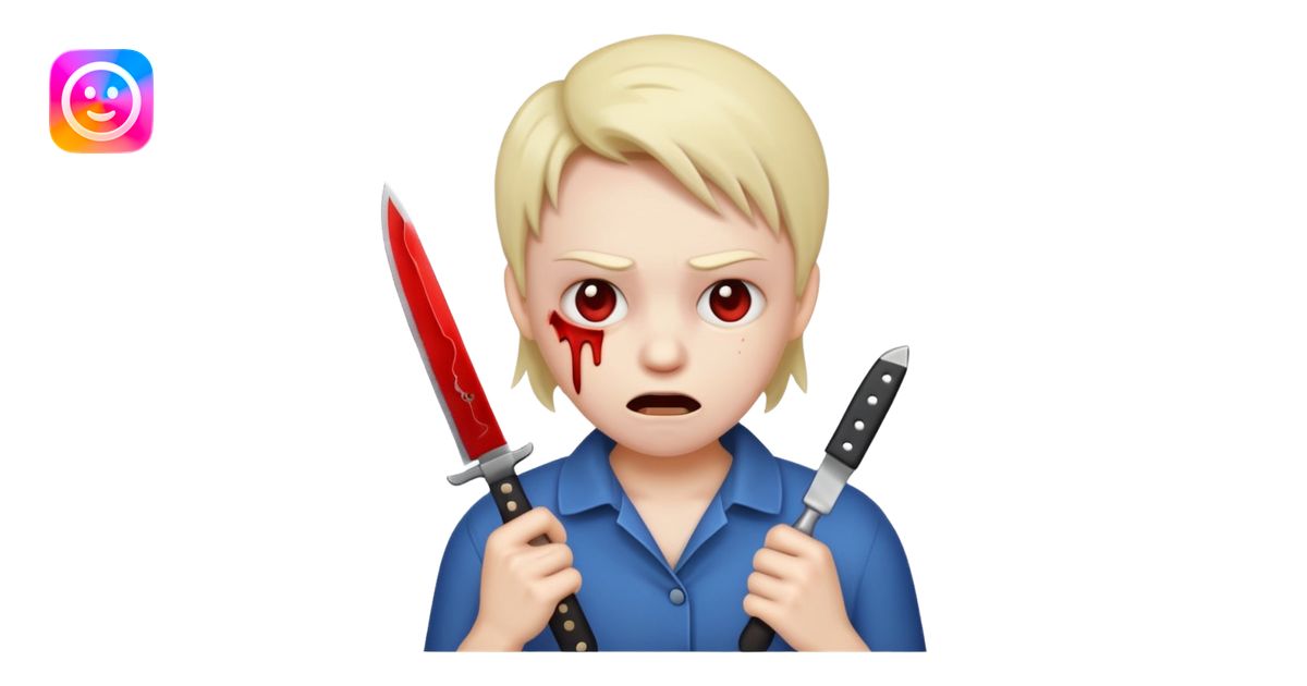 Insane scared injured person with a knife in the classic emoji style ...