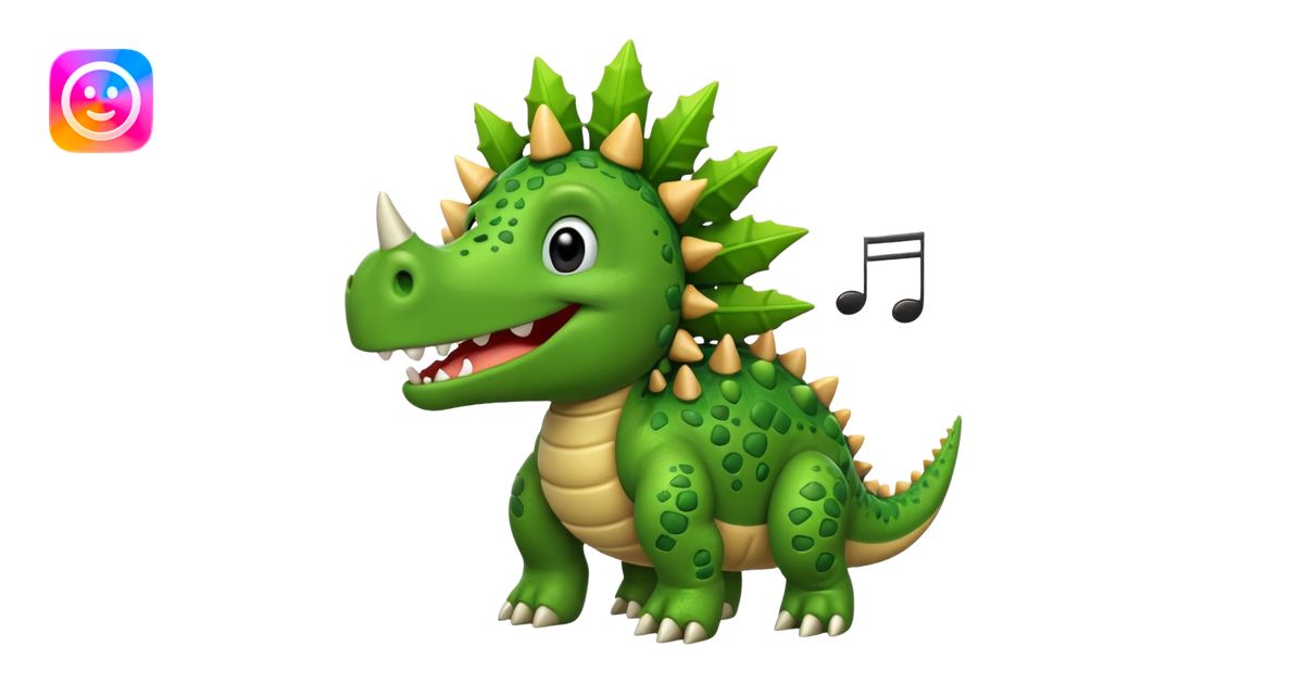 cartoon stegosaurus with music notes funny emoji | AI Emoji Generator