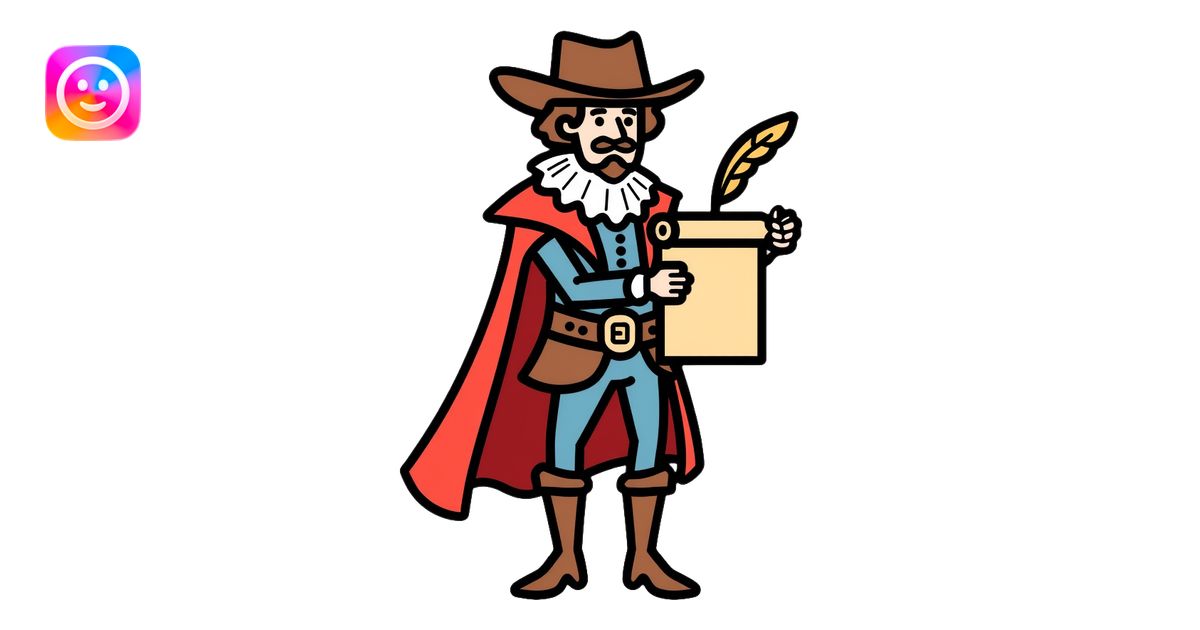 Shakespeare in a cowboy outfit with a scroll and quill icon | AI Emoji ...