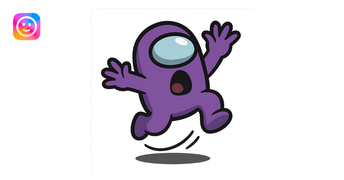 Create an Among Us crewmate character in purple, jumping, surprised ...