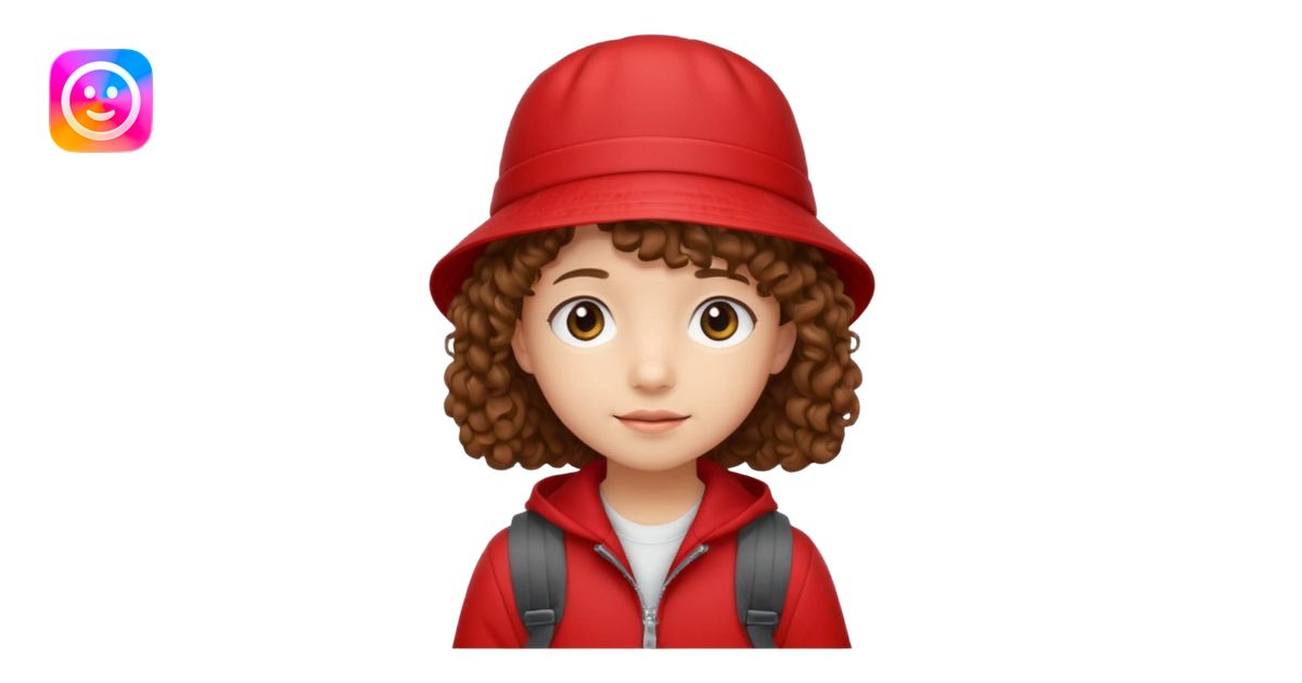 Little student brown curly hair, wears red bucket hat and jacket ...