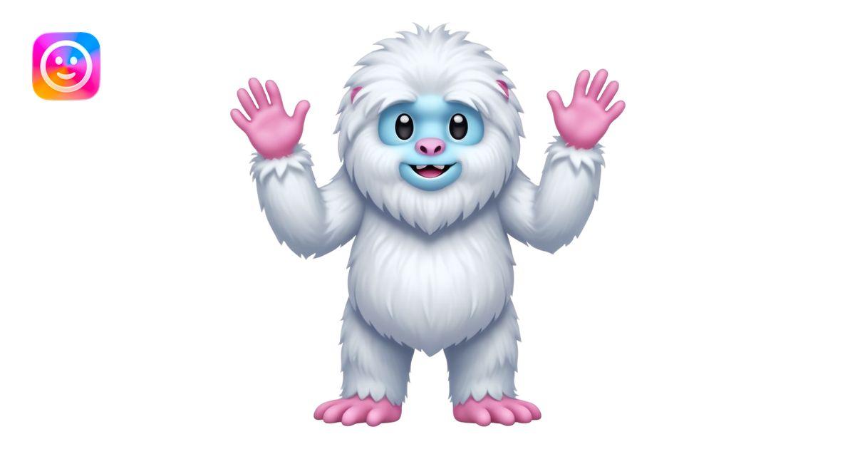 A fluffy, white creature resembling a yeti stands upright, featuring a ...