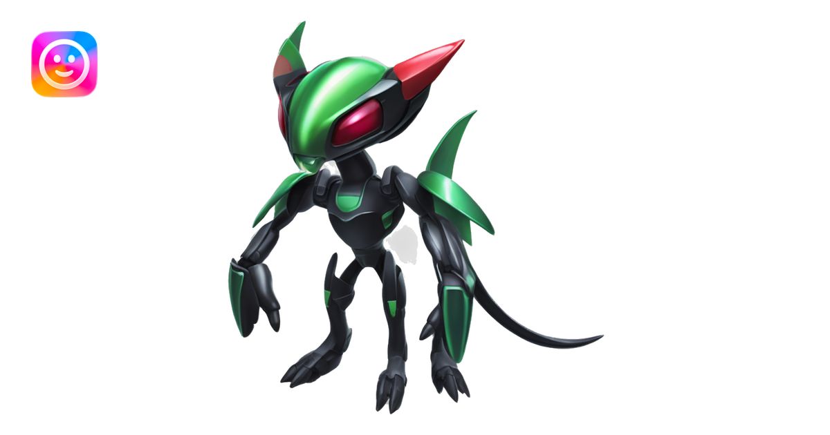 a shiny metallic black Genesect-Flygon-Raptor-Fakémon-Medabot-hybrid ...