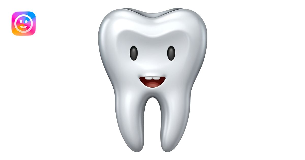 human tooth emoji, smooth chrome ceramic-metal texture, clean medical ...
