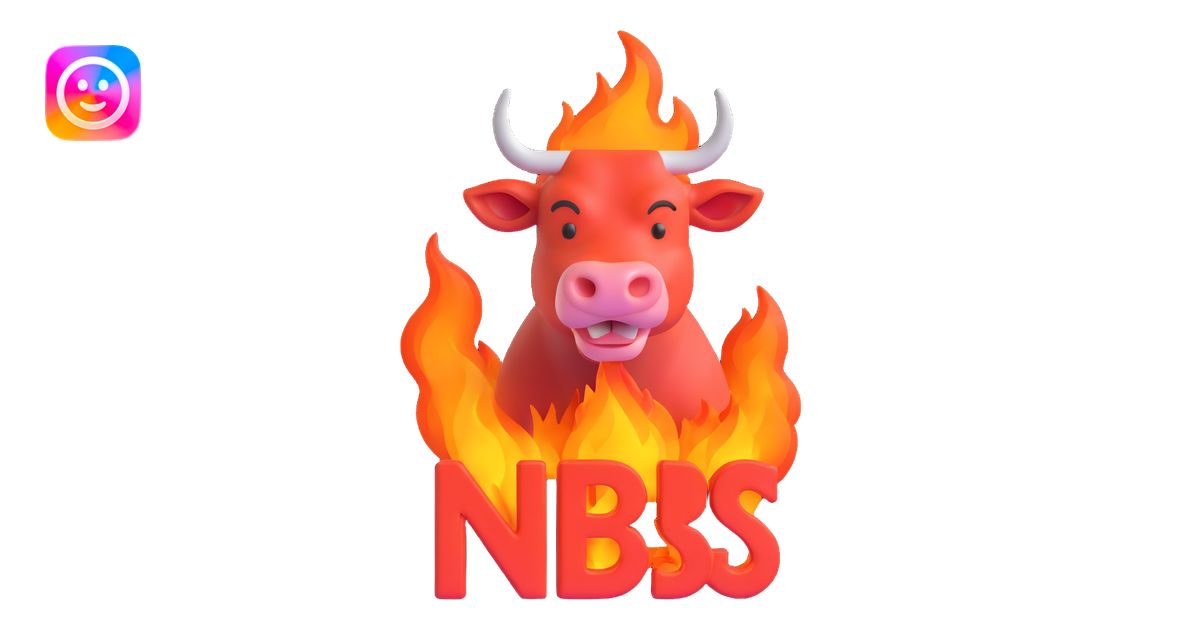 bold text 'NBS' in front of a strong 3D bull, both outlined in fire ...