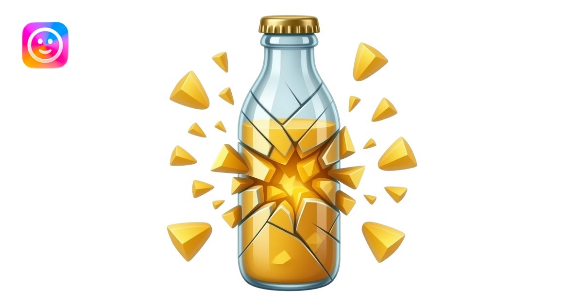 A glass bottle of juice shattering emoji | AI Emoji Generator