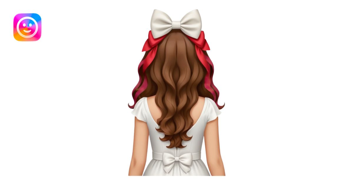 Emoji femme de dos cheveux ondulés brun avec noeud dans les cheveux ...