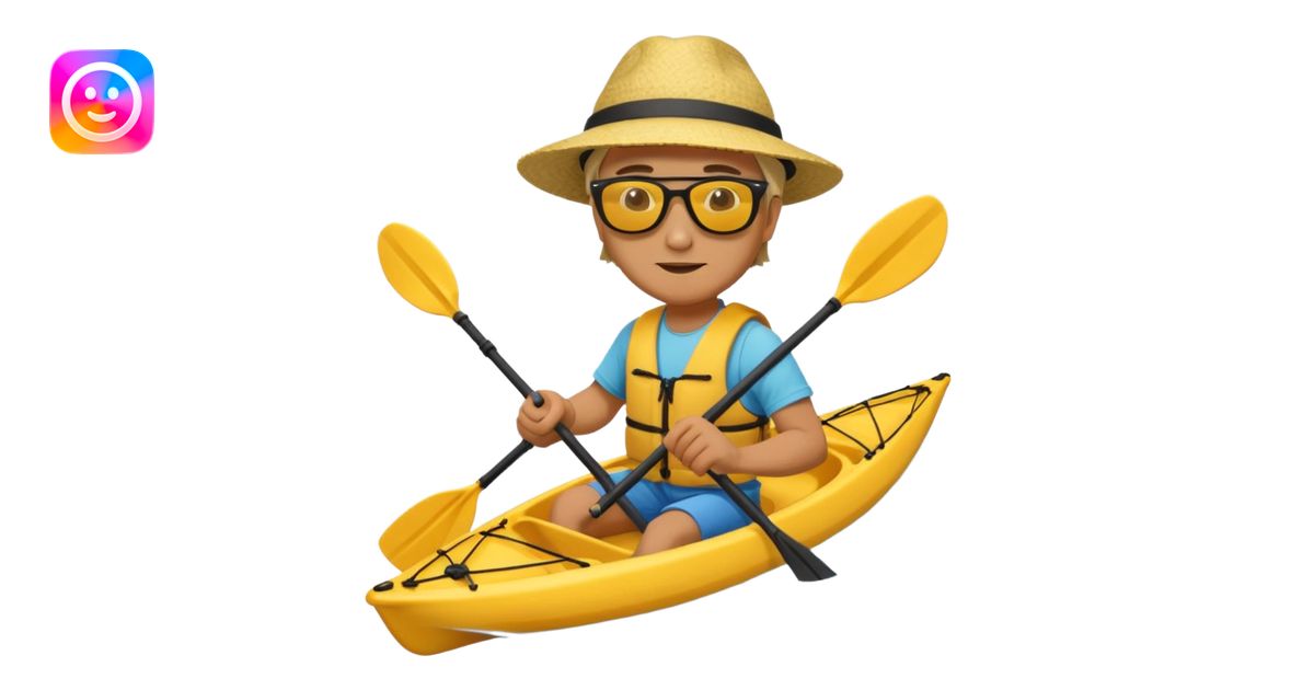 Yellow sea kayak with male paddler emoji | AI Emoji Generator