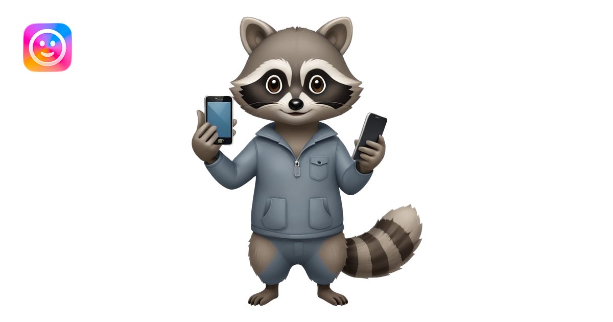 racoon holding a phone and pointing a finger to it full body friendly ...