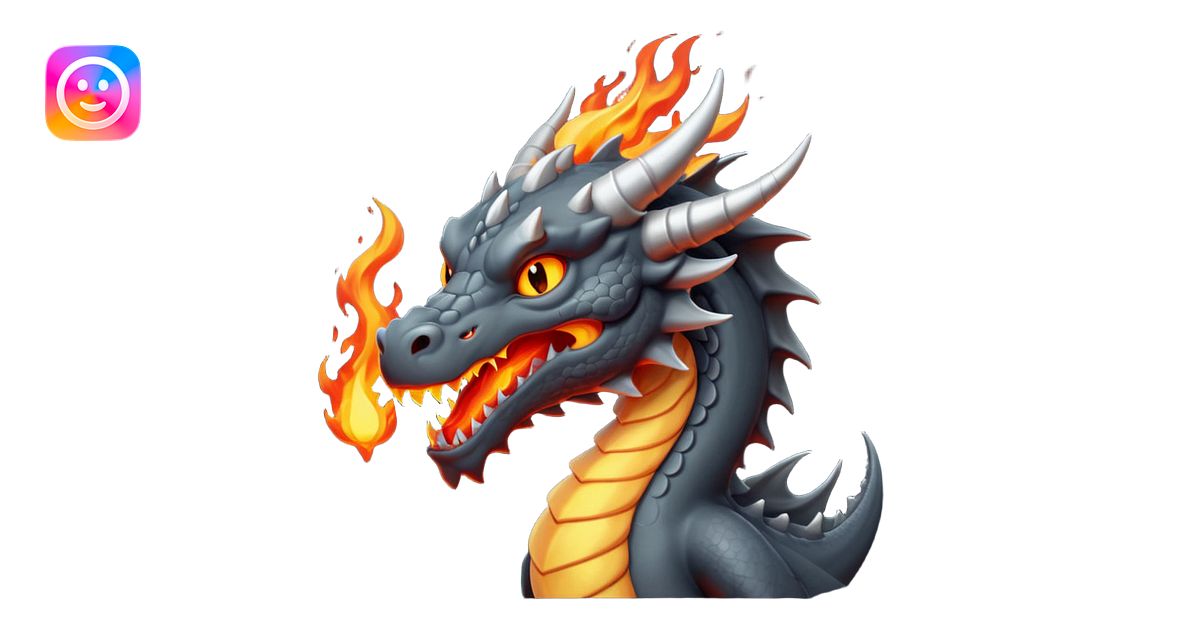 a minimalistic simple dark gray dragon with 3 heads that breathes fire ...