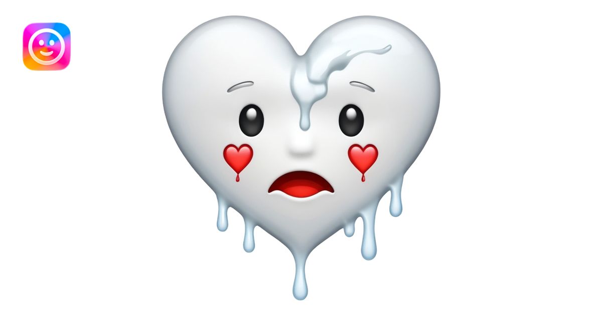 The broken heart emoji in white with sticky white liquid Ozzing out of ...
