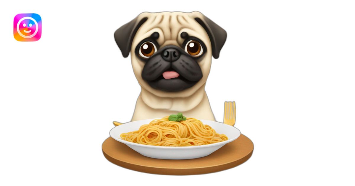 Pug eating spaghetti emoji | AI Emoji Generator