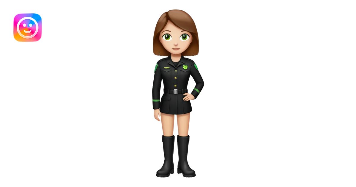 Create Dominatrix in total black uniform ,green eyes,brown hair and ...