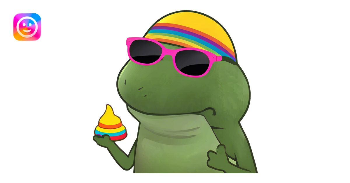 a pepe frog with a rainbow poop emoji meme | AI Emoji Generator