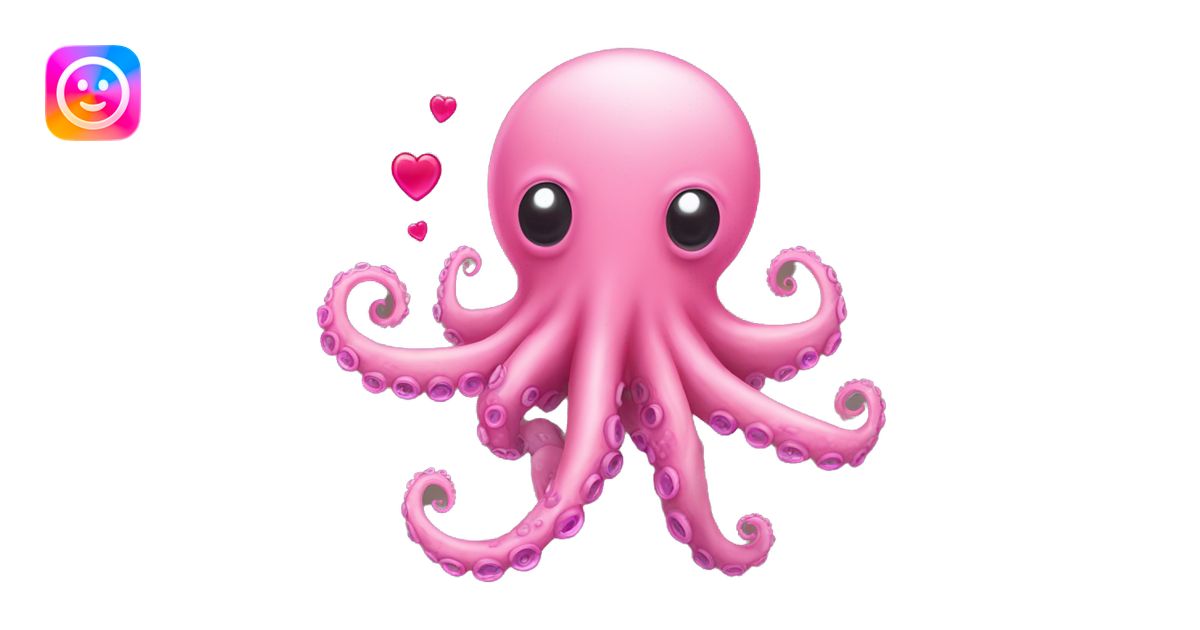 round pink octopus blowing a kiss with its tentacle and with a heart ...