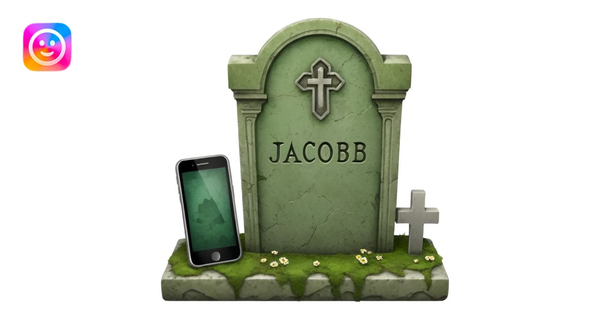 grave with name Jacob with phone and ;stop on it emoji | AI Emoji Generator