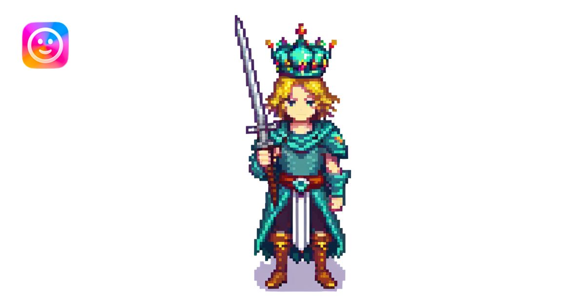 Viego from League of Legends, pixel art, dramatic pose, crown and sword ...