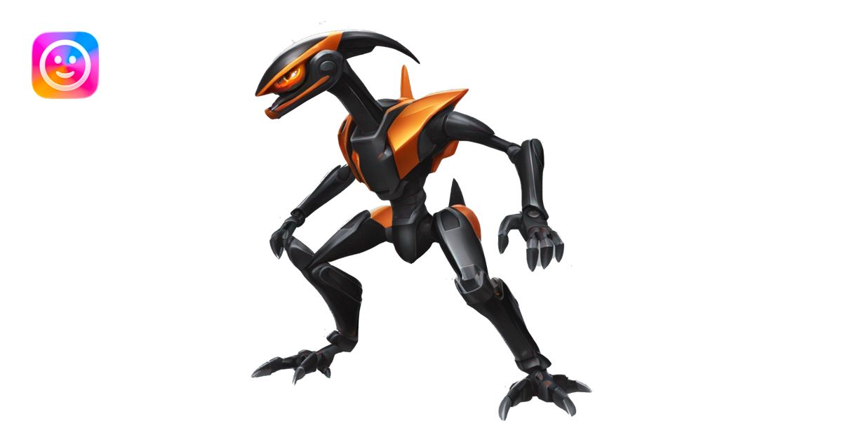 a shiny metallic black-orange Genesect-Flygon-Raptor-Fakémon-Medabot ...