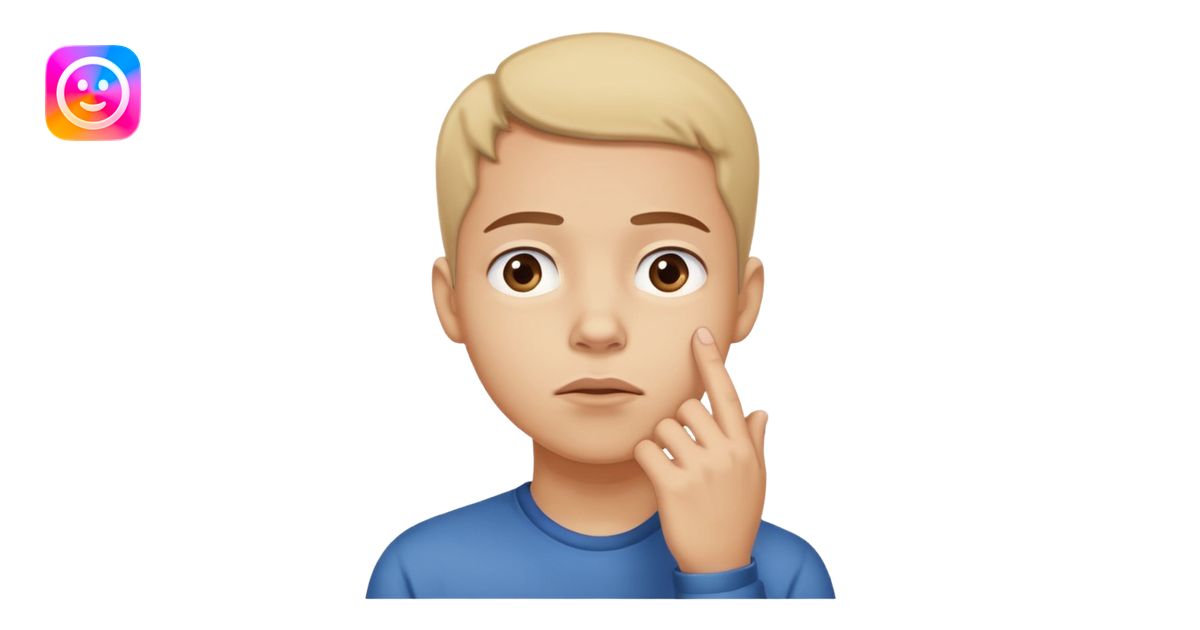 Person hesitating, looking up with hand on chin. Cartoon style. emoji ...